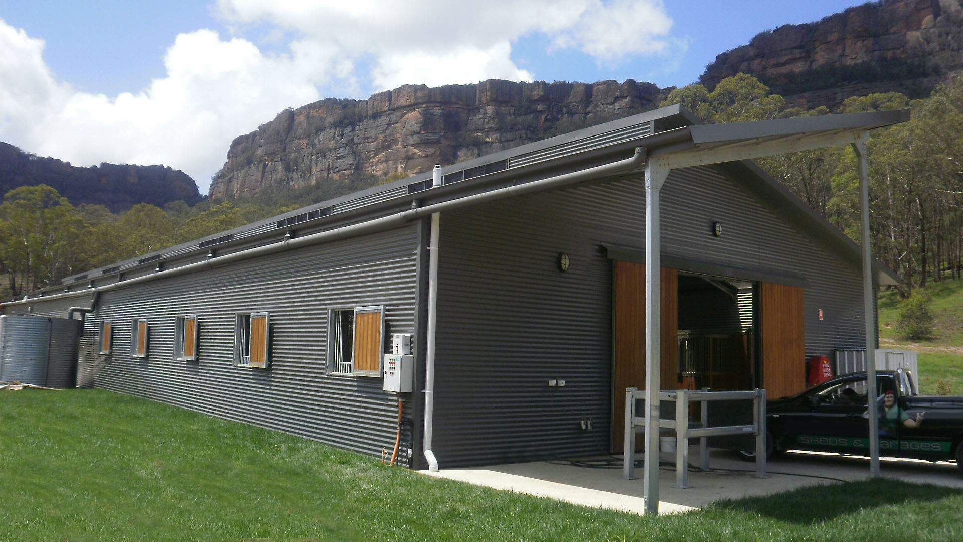 Stables - Steel stables and horse stalls.